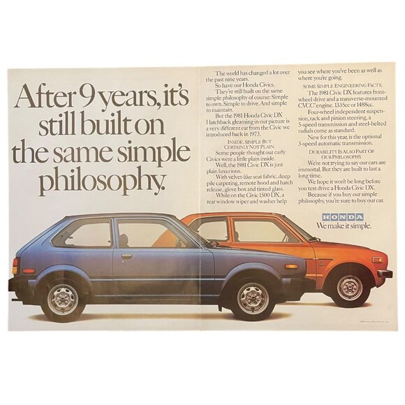 Honda | Art | 981 Honda Civic Dx Hatchback Vintage Print Ad 16x11 ...